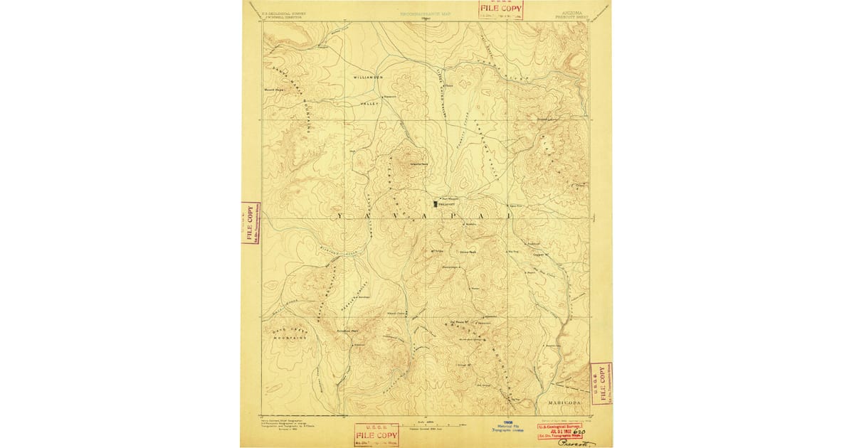 1892 Map of Prescott, AZ — High-Res, 1902 Print | Pastmaps