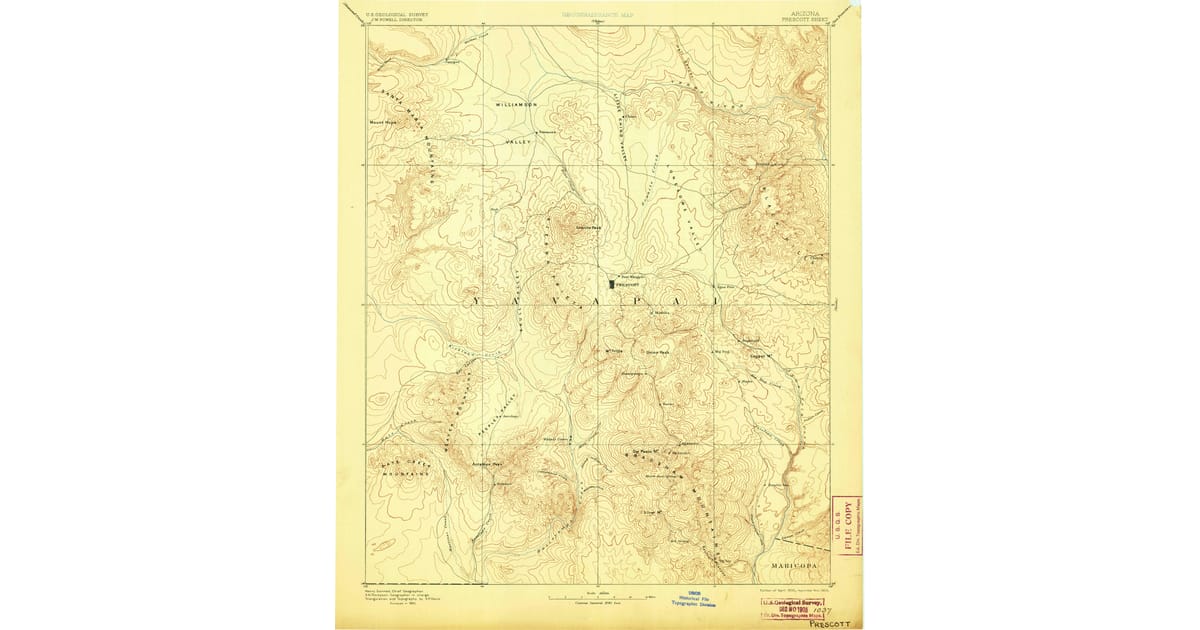 1892 Map of Prescott, AZ — High-Res, 1905 Print | Pastmaps