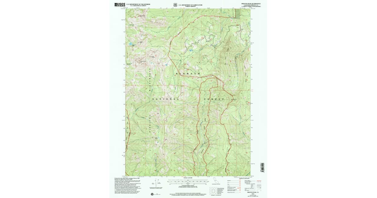2001 Map of Preston Peak, Siskiyou County, CA — High-Res | Pastmaps