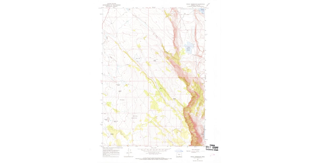1967 Map of Priday Reservoir, Lake County, OR — High-Res | Pastmaps