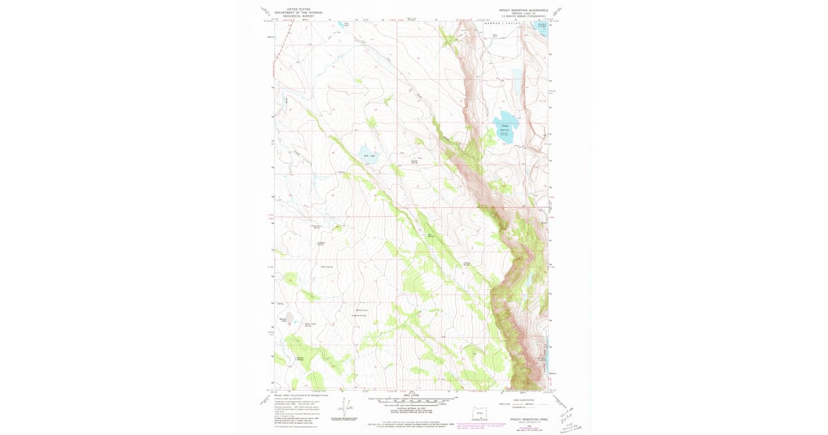 1967 Map of Priday Reservoir, Lake County, OR — High-Res, 1980 Print ...