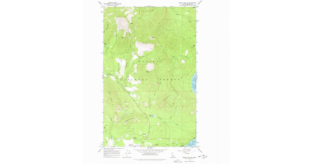 1967 Map of Priest Lake NW, Bonner County, ID — High-Res, 1978 Print ...