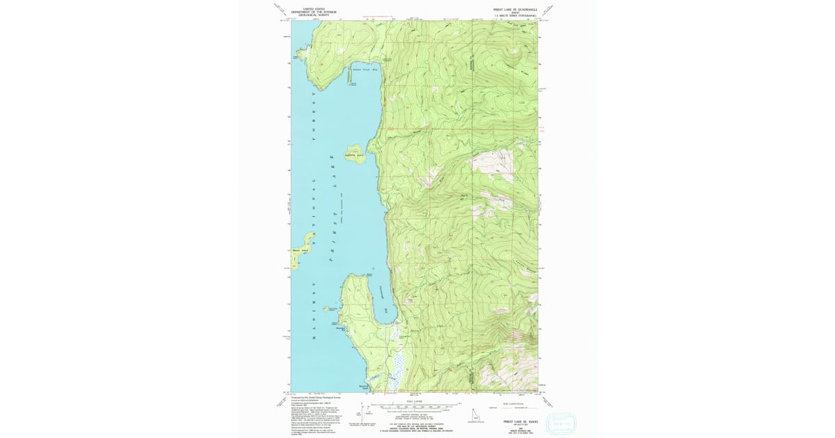 1967 Map of Priest Lake SE, Bonner County, ID — High-Res, 1993 Print ...