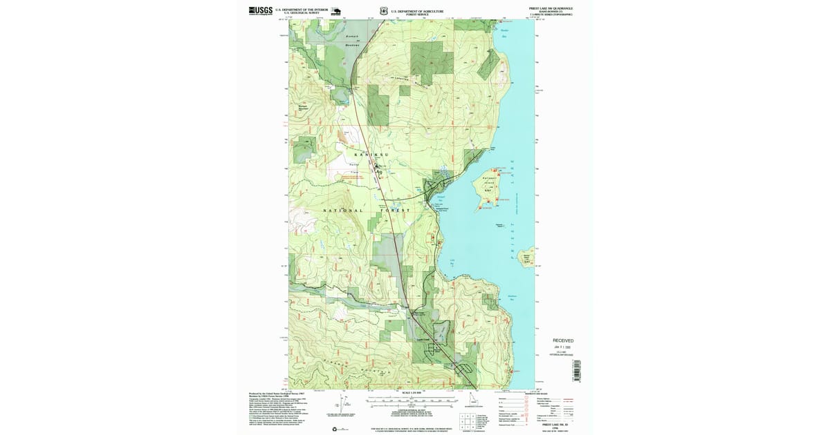1996 Map of Priest Lake SW, Bonner County, ID — High-Res | Pastmaps