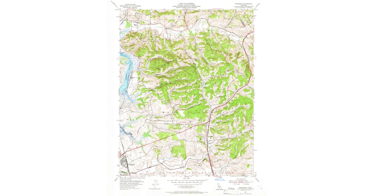 1954 Map of Prunedale, CA — High-Res, 1966 Print | Pastmaps