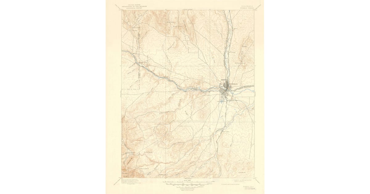 1897 Map of Pueblo, CO — High-Res, 1946 Print | Pastmaps