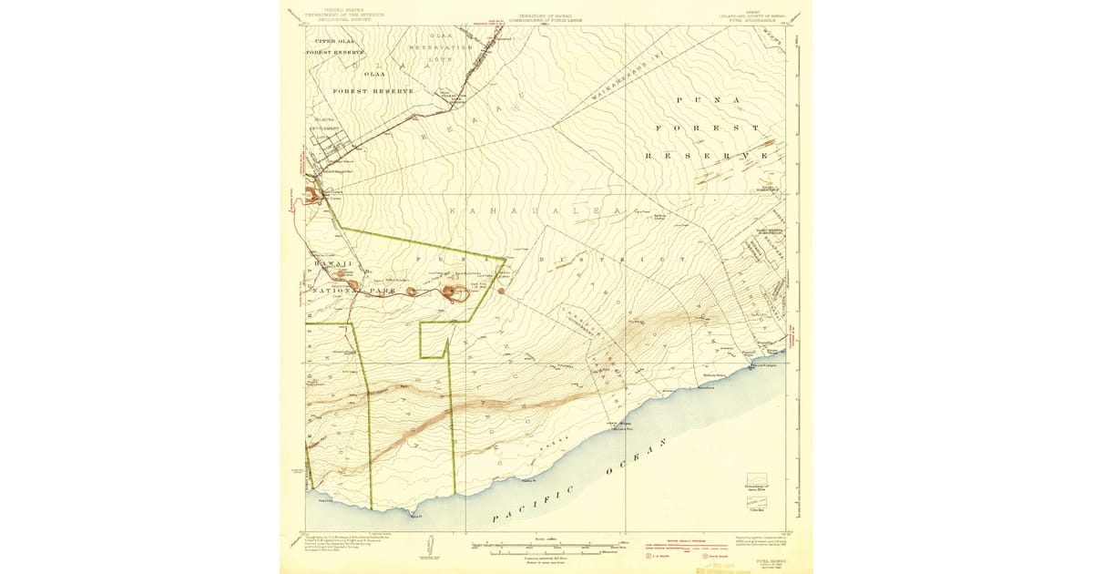 1924 Map of Puna, Hawaii County, HI — High-Res, 1940 Print | Pastmaps