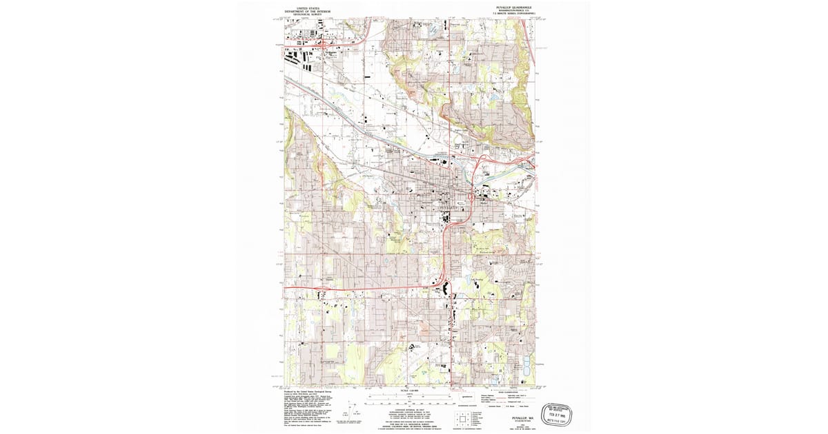 1961 Map of Puyallup, WA — High-Res, 1995 Print | Pastmaps