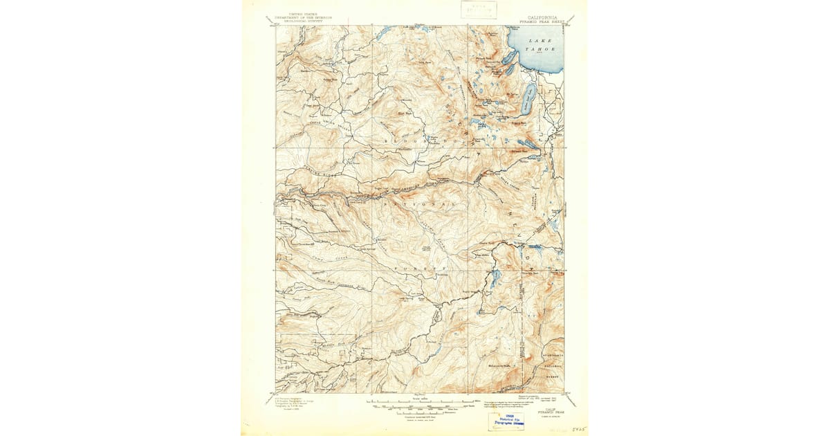 1896 Map of Pyramid Peak, El Dorado County, CA — High-Res, 1947 Print ...
