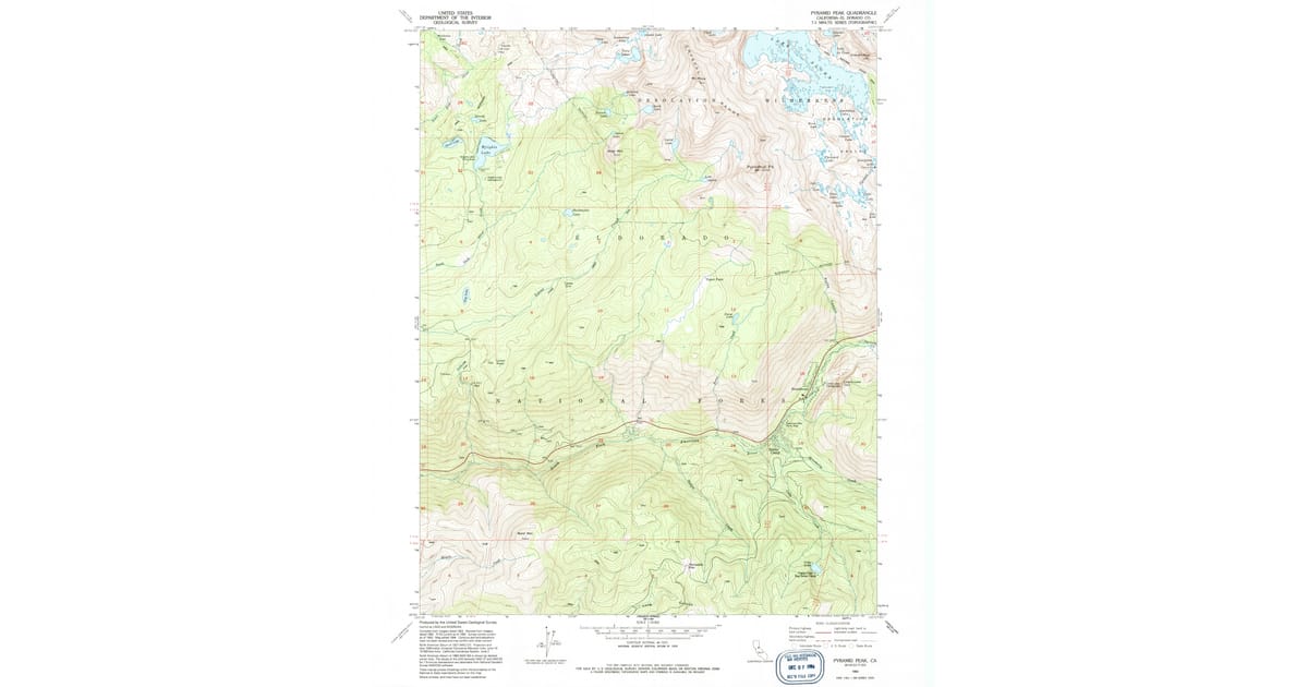 1992 Map of Pyramid Peak, El Dorado County, CA — High-Res | Pastmaps