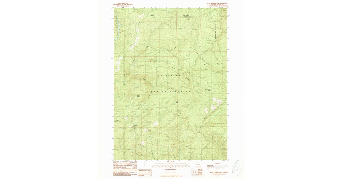 1989 Map of Quail Prairie Mtn, Curry County, OR — High-Res | Pastmaps