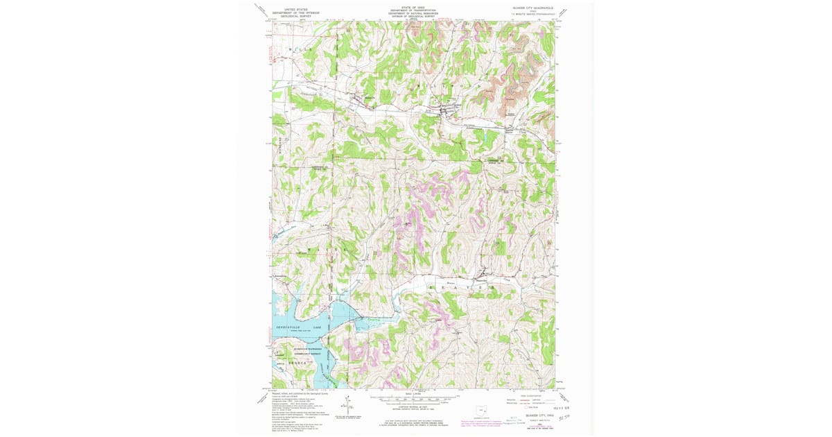 1961 Map of Quaker City, OH — High-Res, 1977 Print | Pastmaps