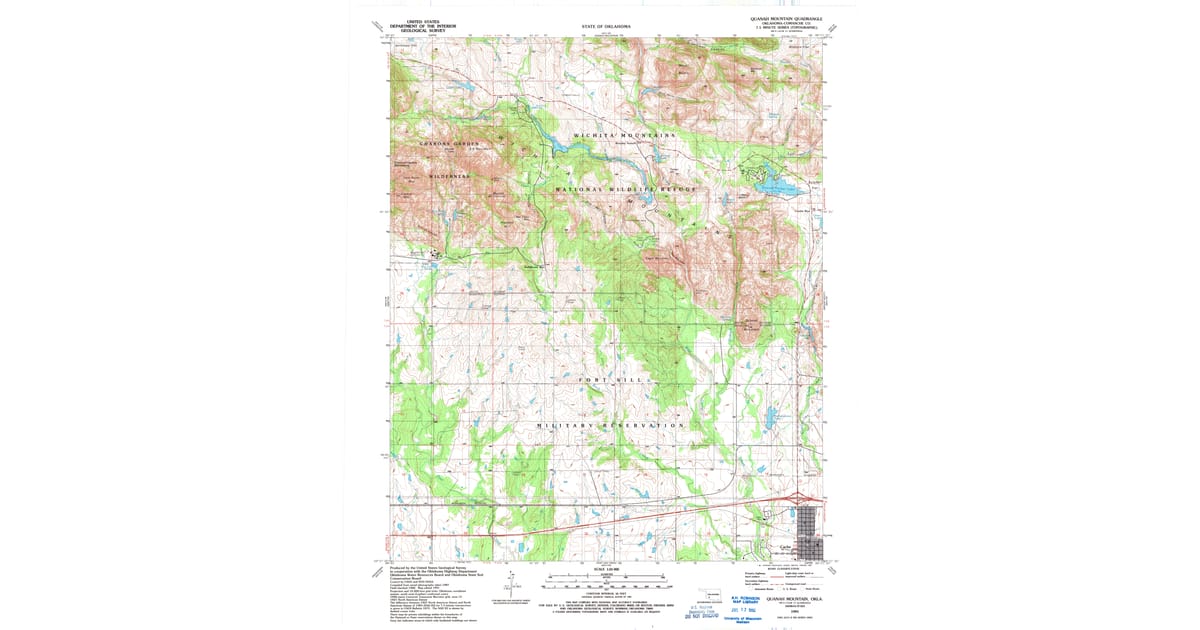 1991 Map of Quanah Mountain, Comanche County, OK — High-Res | Pastmaps