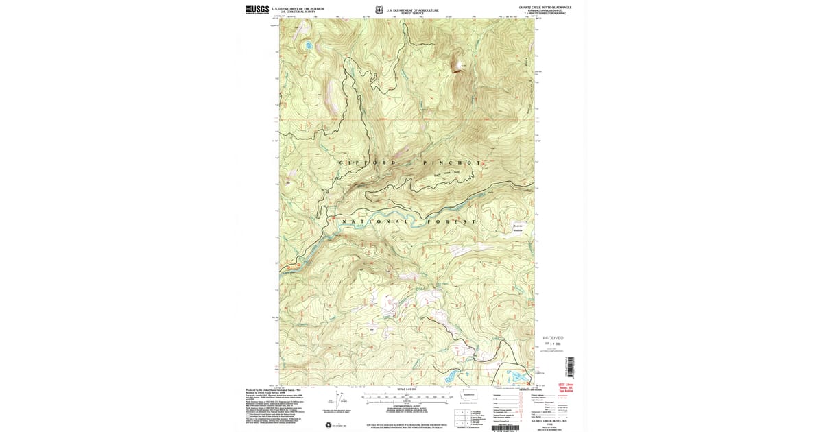 1998 Map of Quartz Creek Butte, Skamania County, WA — High-Res | Pastmaps