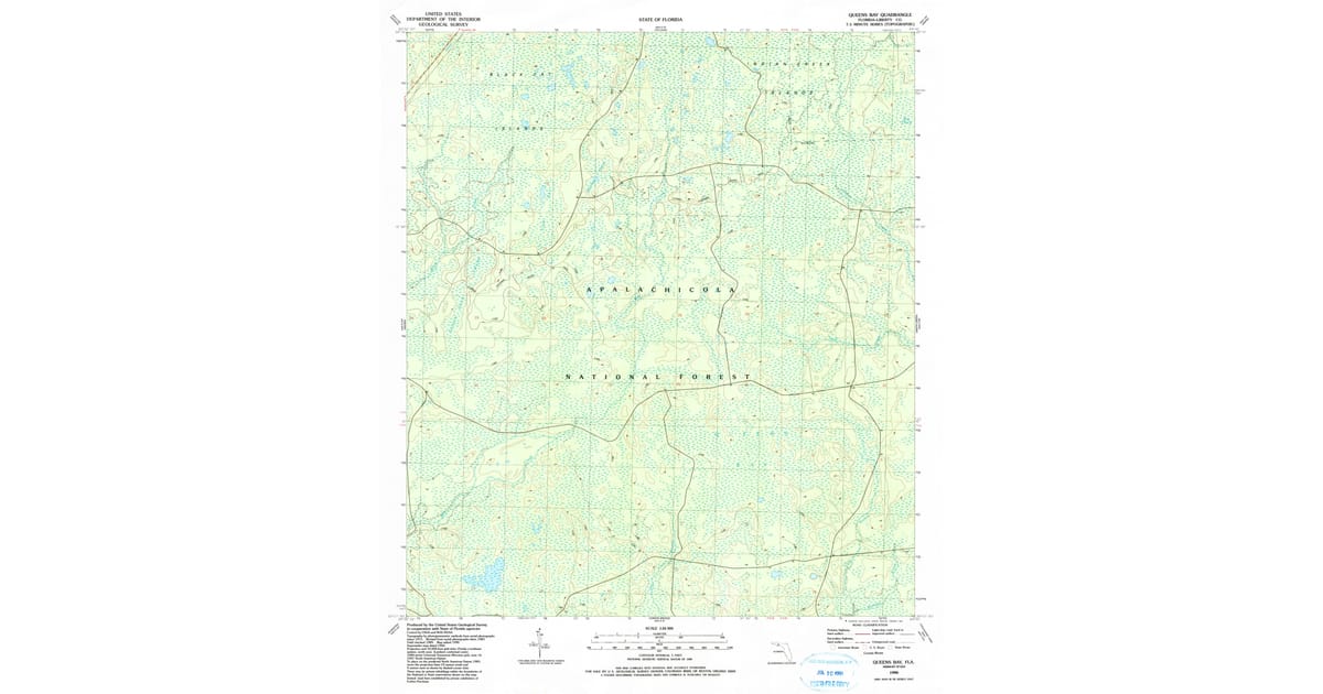 1990 Map of Queens Bay, Liberty County, FL — High-Res | Pastmaps
