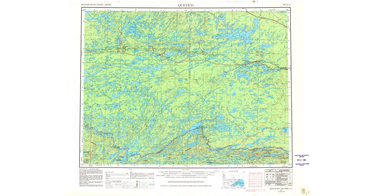 1957 Map of Quetico, Cook County, MN — High-Res, 1982 Print | Pastmaps