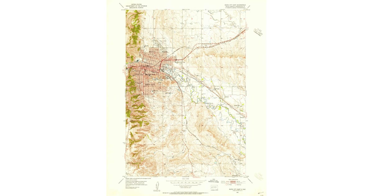 1953 Map of Rapid City East, Pennington County, SD — High-Res | Pastmaps