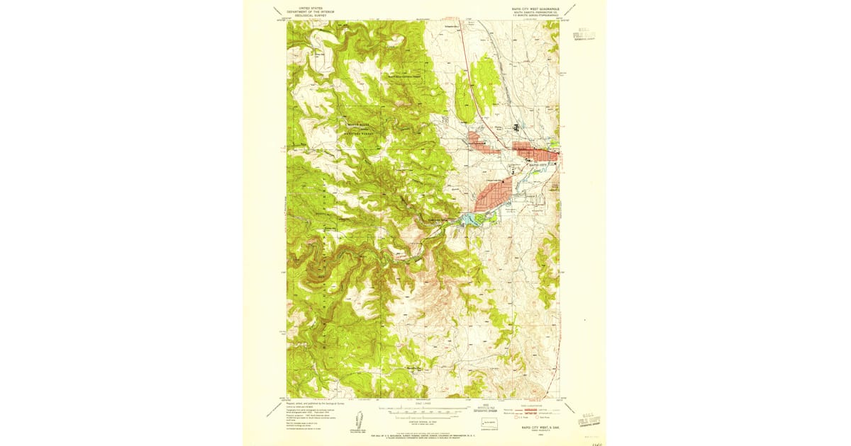 1953 Map of Rapid City West, Pennington County, SD — High-Res | Pastmaps