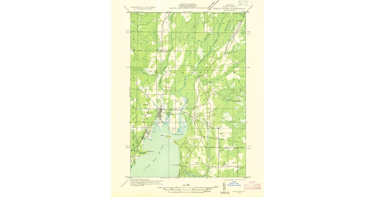 1932 Map of Rapid River NW, Delta County, MI — High-Res | Pastmaps