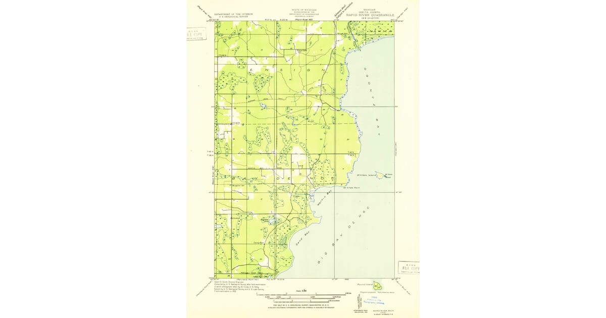 1932 Map of Rapid River SE, Delta County, MI — High-Res | Pastmaps