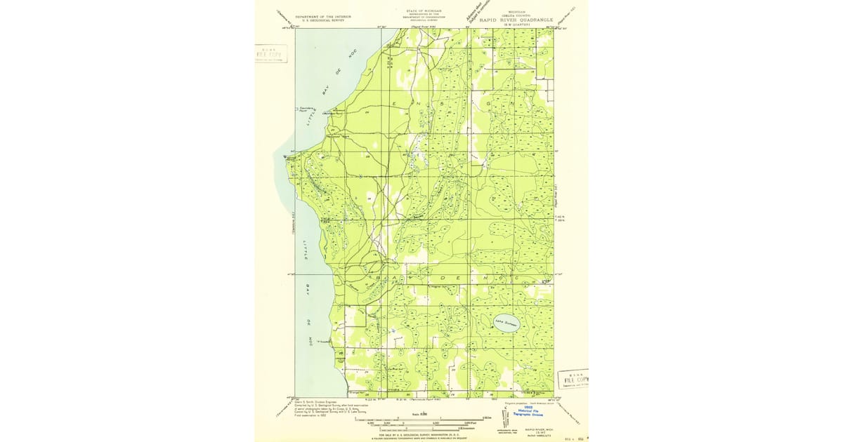 1932 Map of Rapid River SW, Delta County, MI — High-Res | Pastmaps