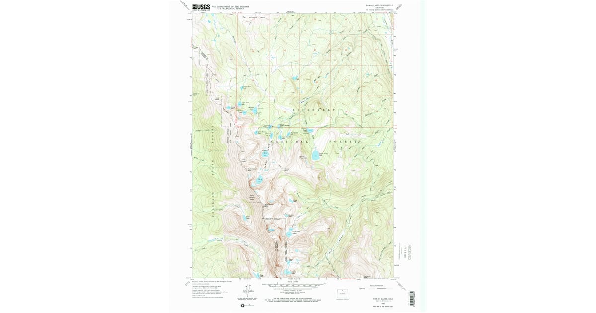 1962 Map of Rawah Lakes, Larimer County, CO — High-Res, 1974 Print ...