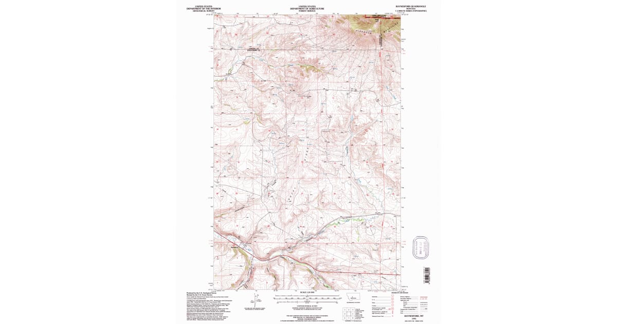 1995 Map of Raynesford, MT — High-Res | Pastmaps
