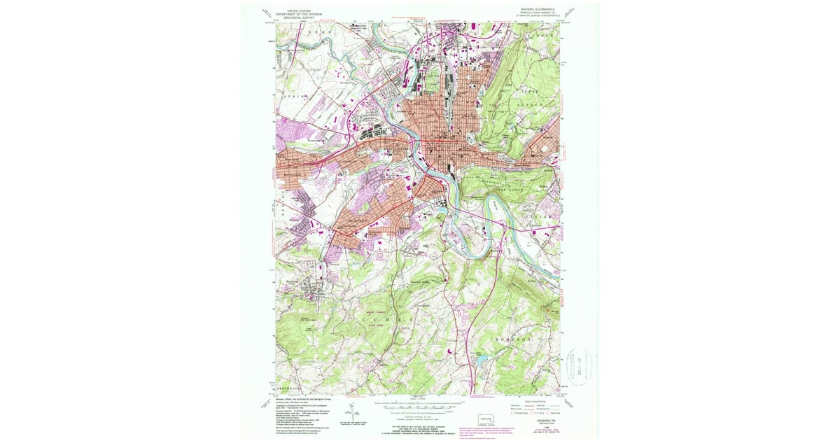 1956 Map of Reading, PA — High-Res, 1988 Print #2 | Pastmaps