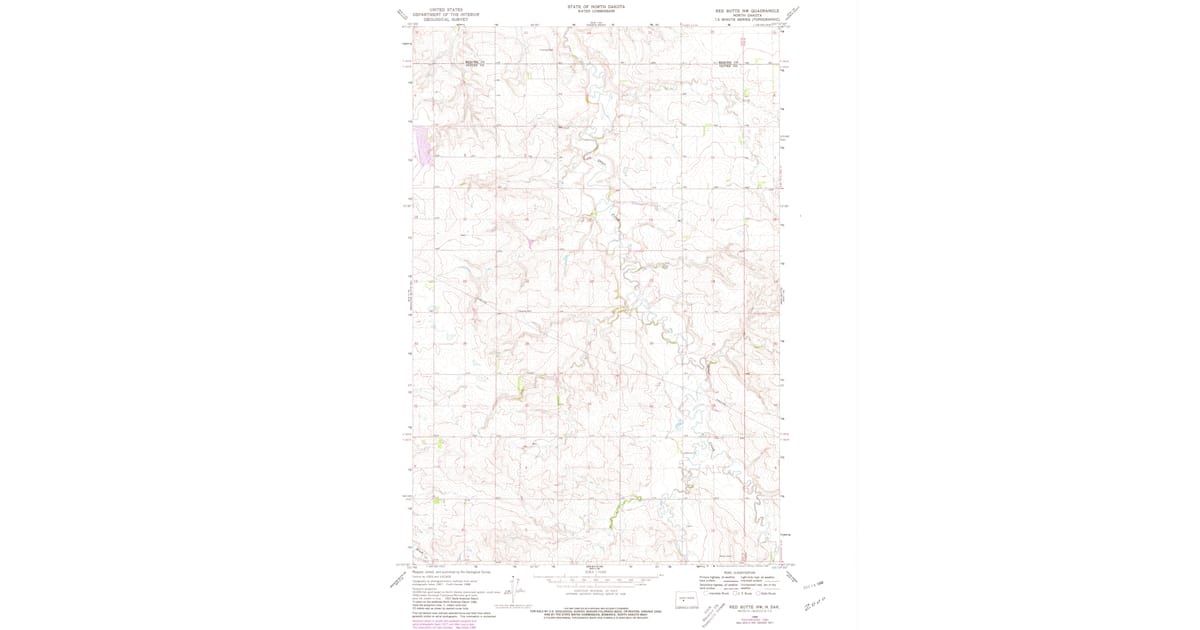 1968 Map of Red Butte NW, Oliver County, ND — High-Res, 1980 Print ...