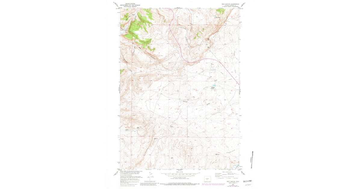 1957 Map of Red Canyon, Fremont County, WY — High-Res, 1981 Print ...