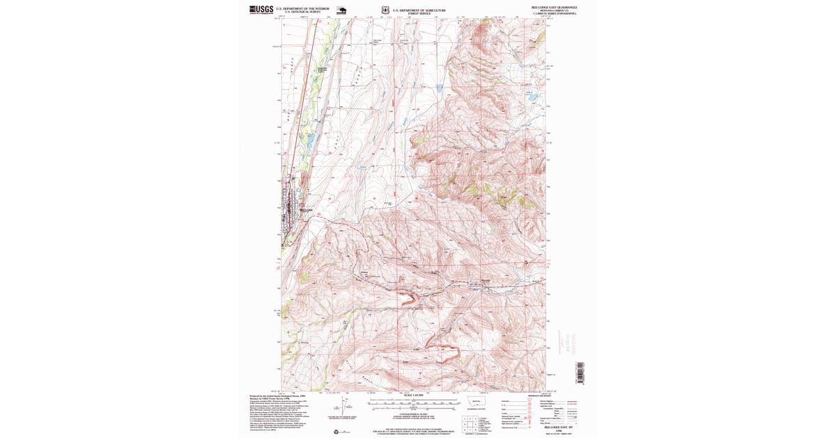 1996 Map of Red Lodge East, Carbon County, MT — High-Res | Pastmaps