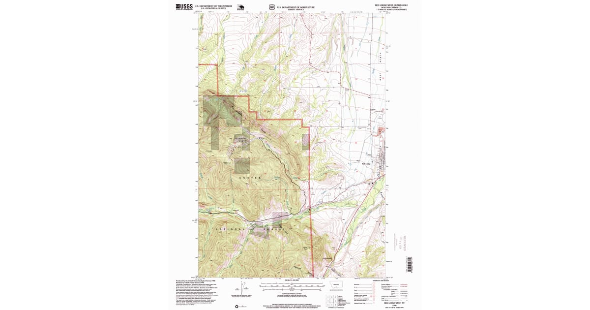 1996 Map of Red Lodge West, Carbon County, MT — High-Res | Pastmaps