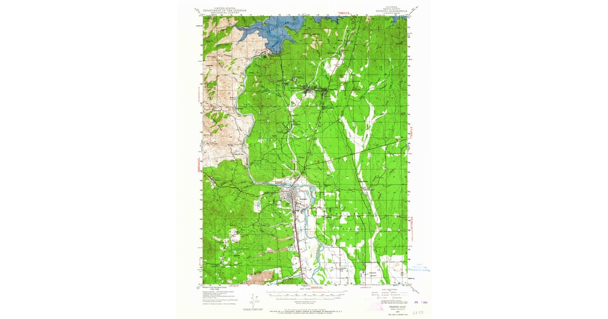 1944 Map of Redding, CA — High-Res, 1964 Print | Pastmaps