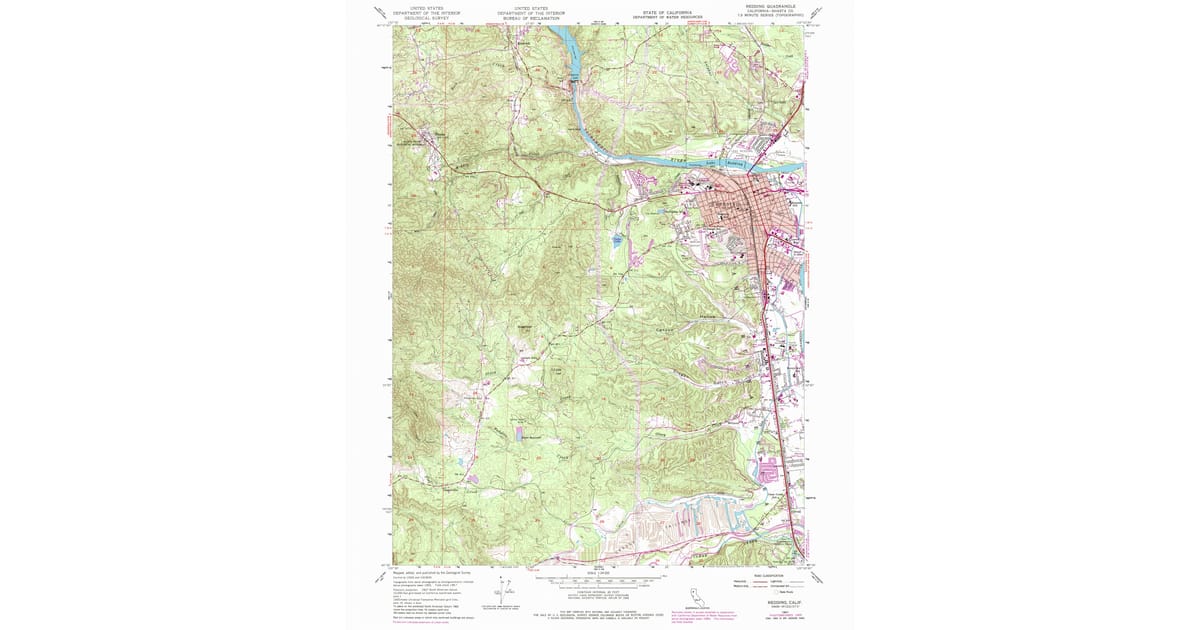 1957 Map of Redding, CA — High-Res, 1982 Print | Pastmaps
