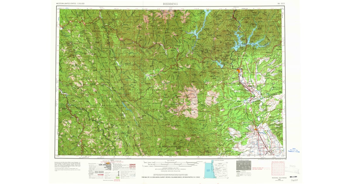 1958 Map of Redding, CA — High-Res, 1965 Print | Pastmaps
