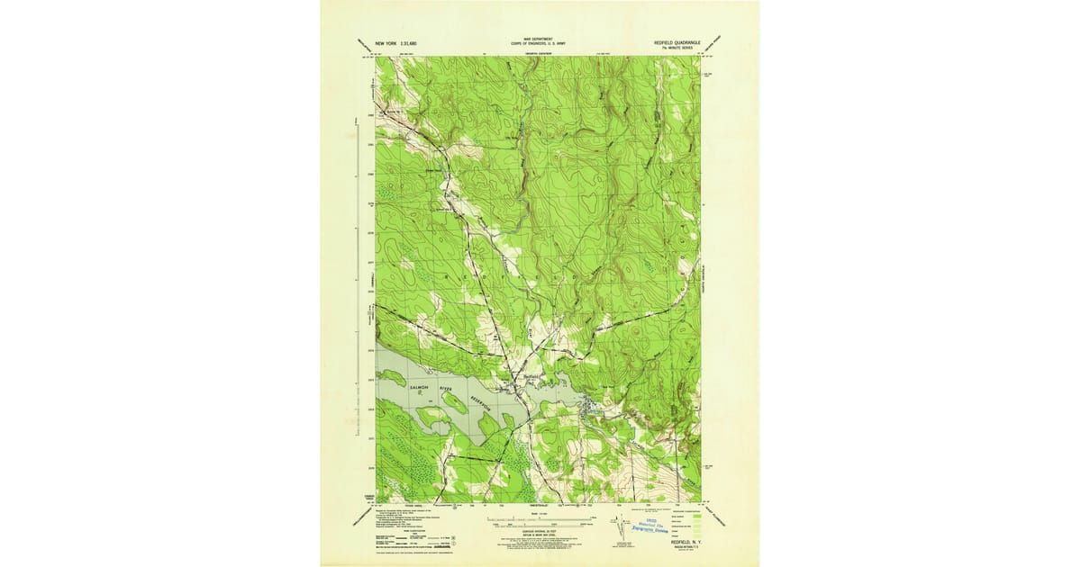 1943 Map of Redfield, Oswego County, NY — High-Res | Pastmaps