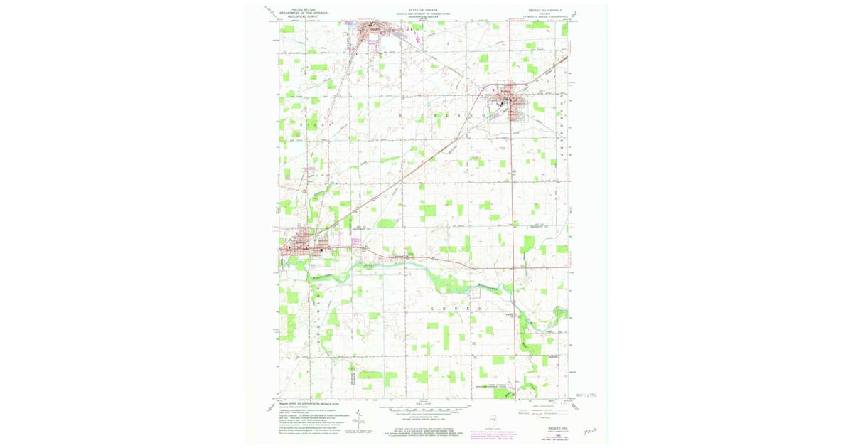 1960 Map of Redkey, IN — High-Res, 1982 Print | Pastmaps