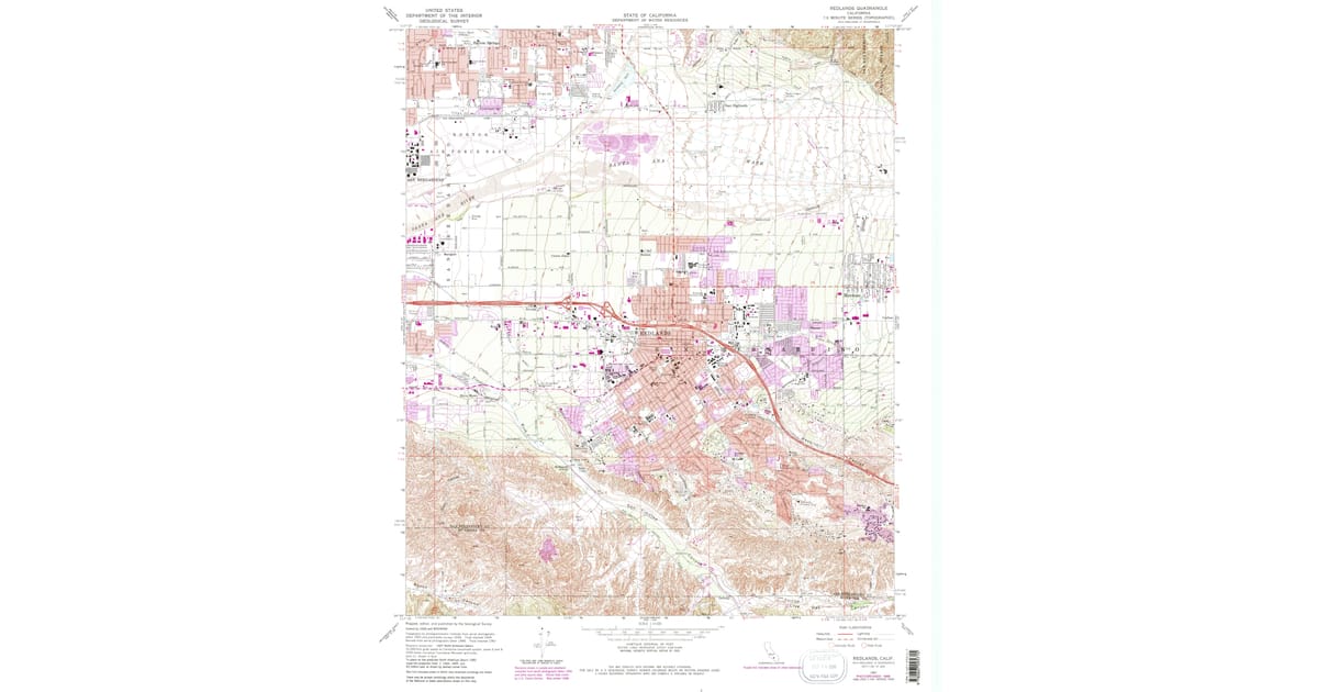 1967 Map of Redlands, CA — High-Res, 1988 Print #2 | Pastmaps