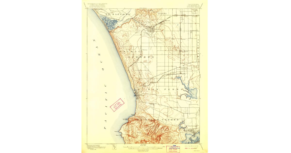 1896 Map of Redondo, Los Angeles County, CA — High-Res, 1922 Print ...