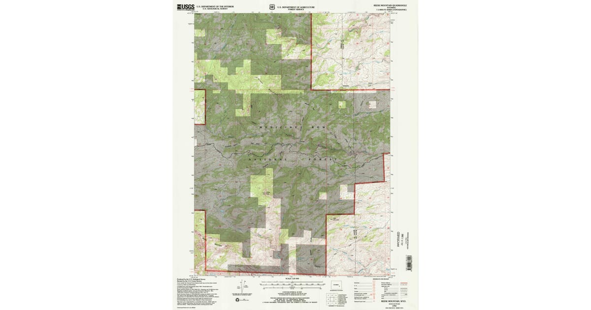 1992 Map of Reese Mountain, Albany County, WY — High-Res | Pastmaps