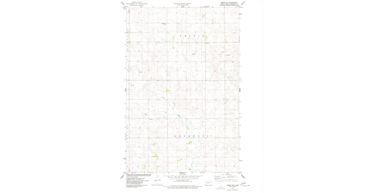 1975 Map of Regan SE, Burleigh County, ND — High-Res | Pastmaps