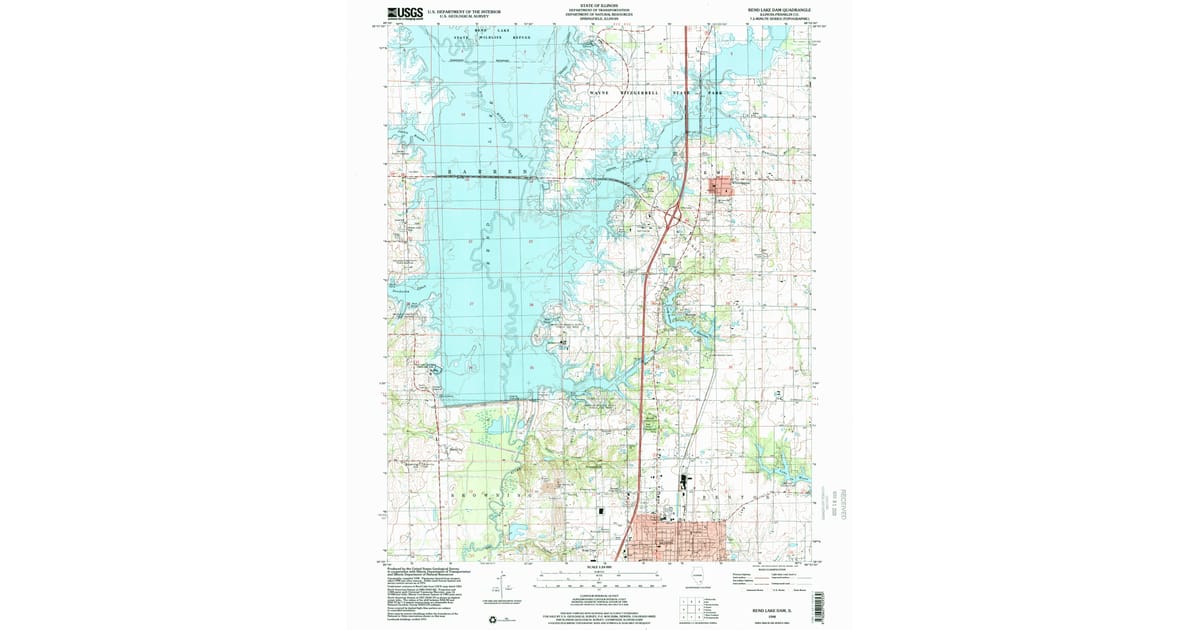 1998 Map of Rend Lake Dam, Franklin County, IL — High-Res | Pastmaps