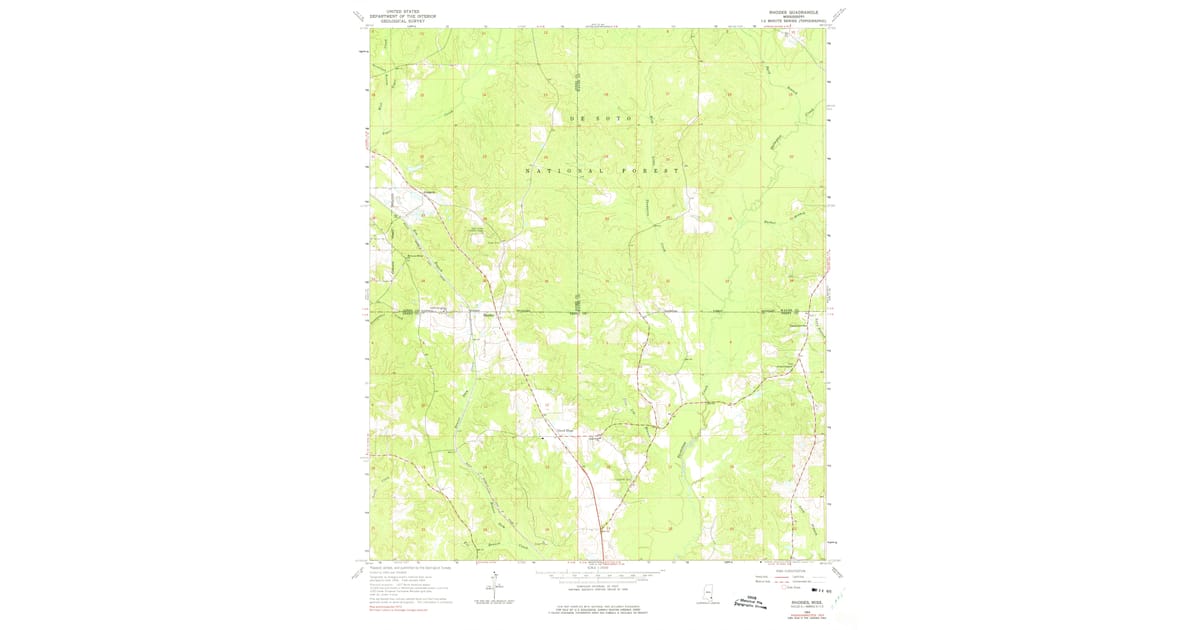 1964 Map of Rhodes, Perry County, MS — High-Res, 1975 Print | Pastmaps