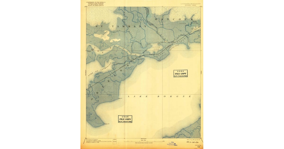 1893 Map of Rigolets, St. Bernard Parish, LA — High-Res, 1917 Print ...