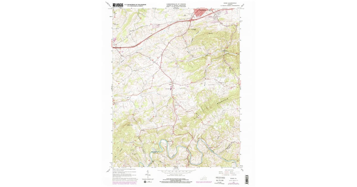 1965 Map of Riner, VA — High-Res, 1978 Print | Pastmaps