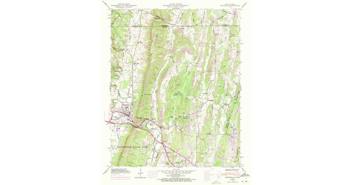 1946 Map of Ringgold, GA — High-Res, 1971 Print | Pastmaps