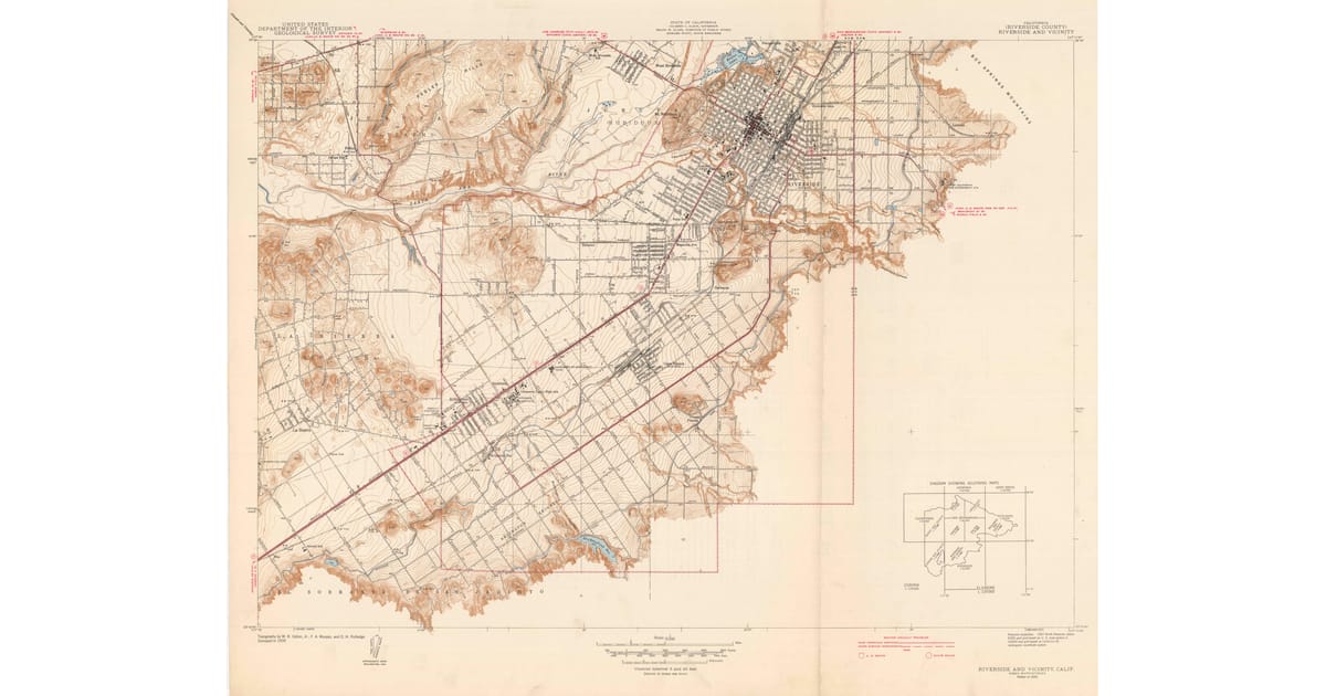 1942 Map of Riverside and Vicinity, Riverside County, CA — High-Res ...