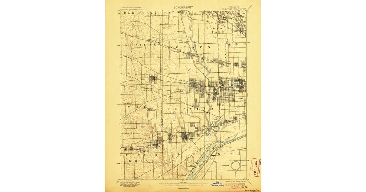 1901 Map of Riverside, IL — High-Res, 1905 Print | Pastmaps