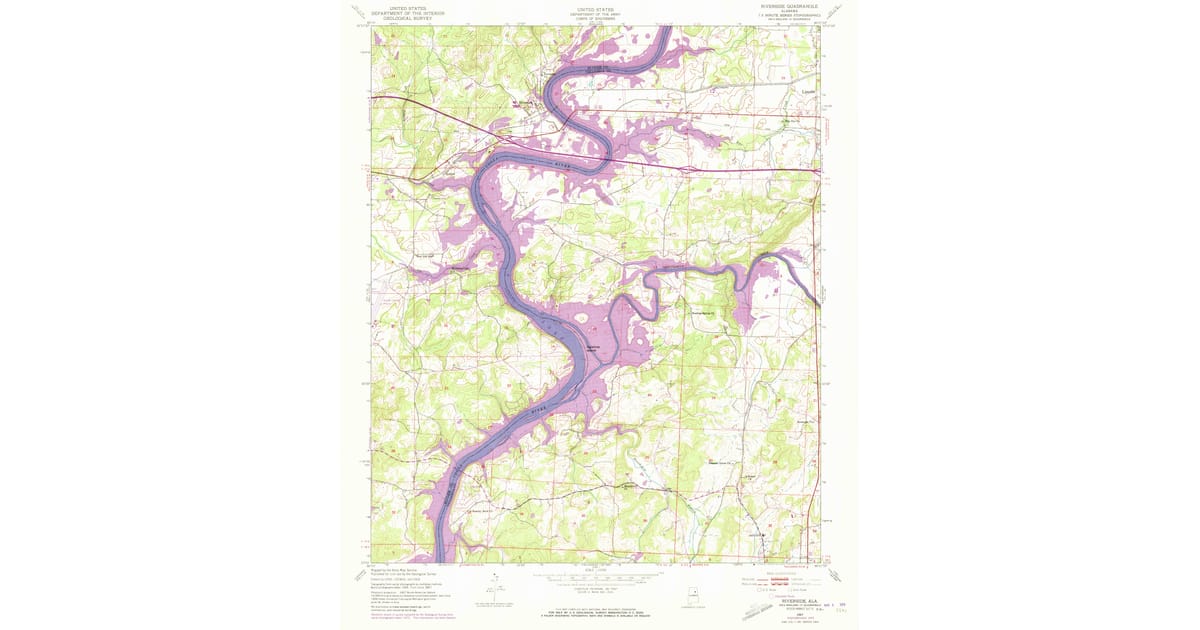1947 Map of Riverside, AL — High-Res, 1973 Print | Pastmaps