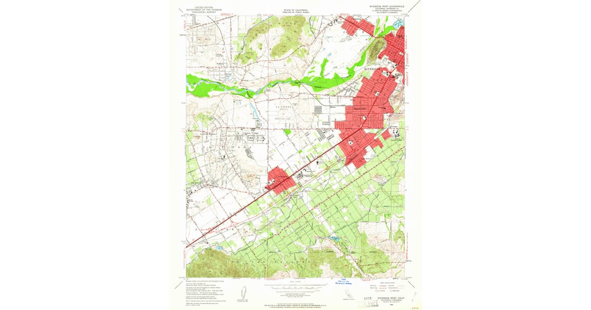 1953 Map of Riverside West, Riverside County, CA — High-Res, 1962 Print ...